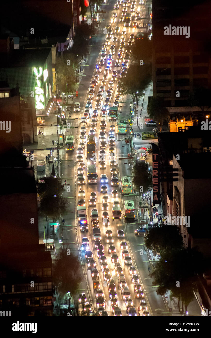 traffic in mexico city view from torre latinoamericana with close up at ...
