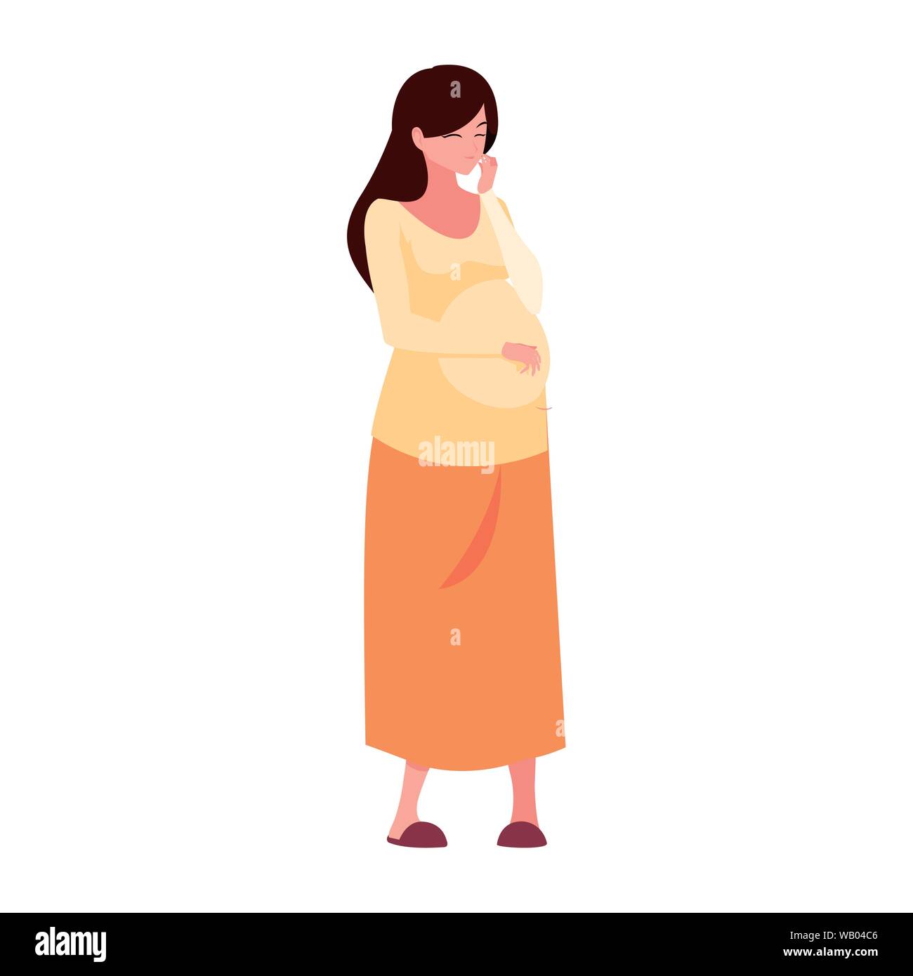 pregnant woman touching her belly - pregnancy and maternity vector ...