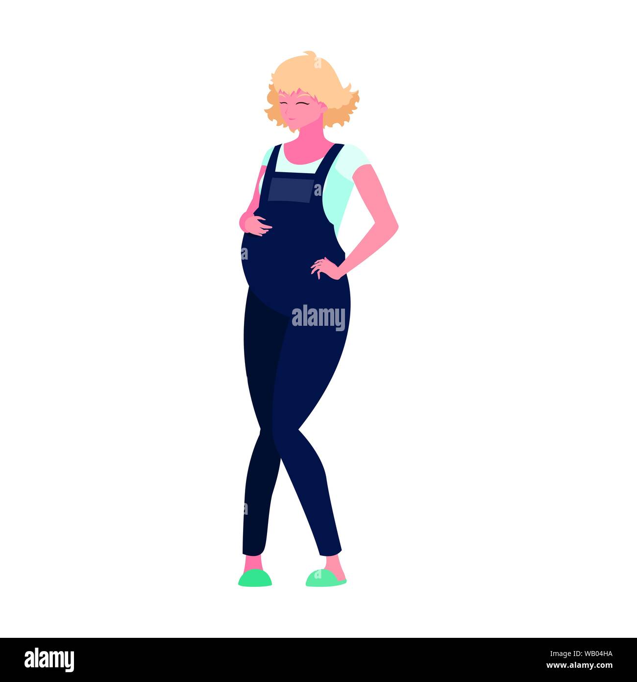 pregnant woman touching her belly - pregnancy and maternity vector ...