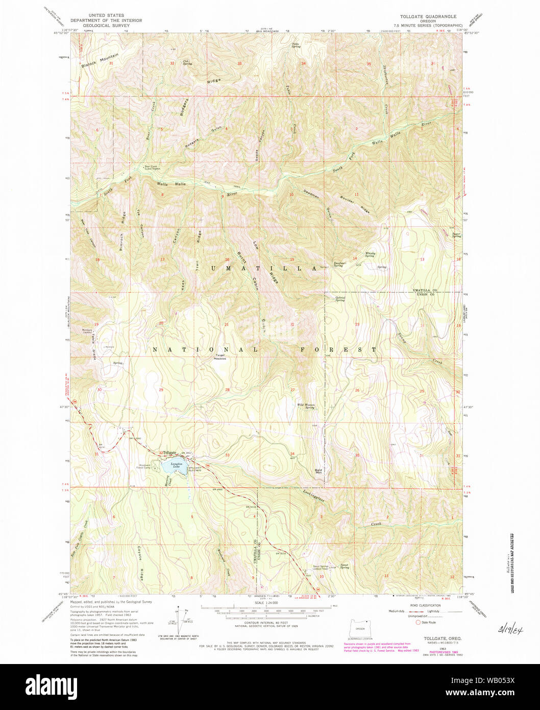 USGS Topo Map Oregon Tollgate 281850 1963 24000 Restoration Stock Photo ...