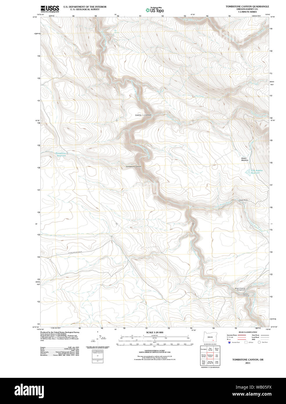 USGS Topo Map Oregon Tombstone Canyon 20110818 TM Restoration Stock ...