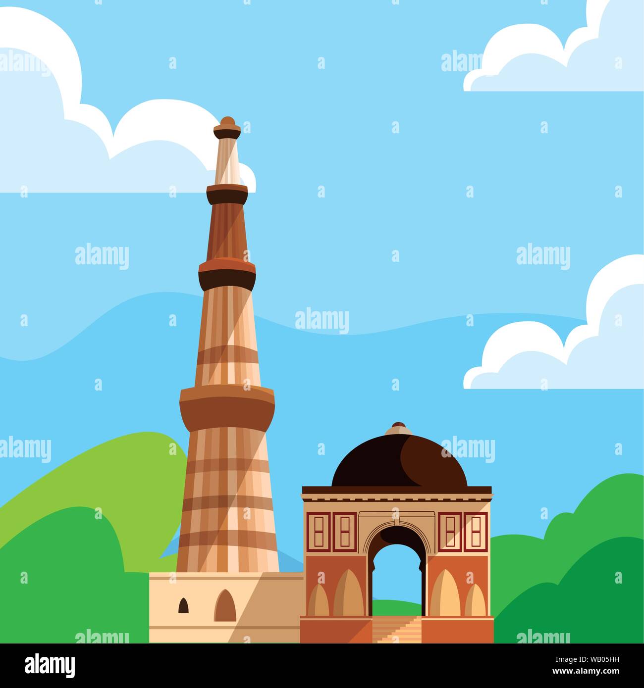 india independence day famous indian monument and landmark vector ...