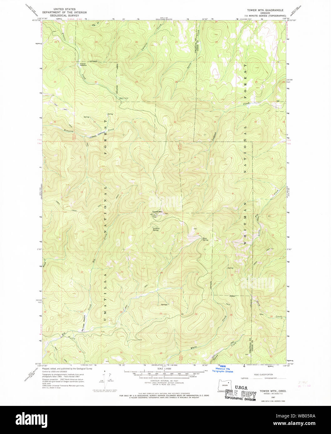USGS Topo Map Oregon Tower Mtn 281857 1967 24000 Restoration Stock ...