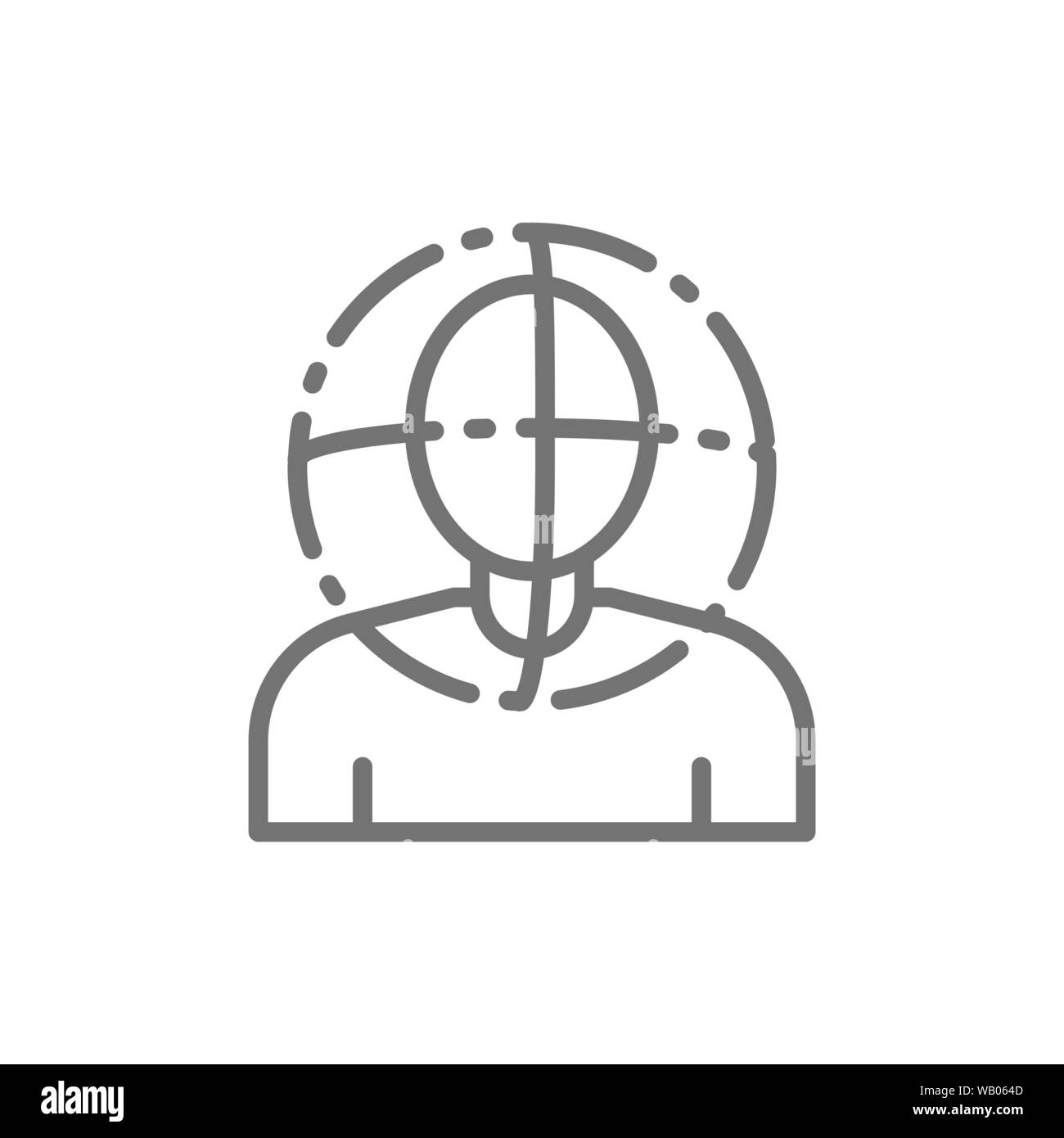 Person scanning, face verification, 360 degrees view line icon Stock ...