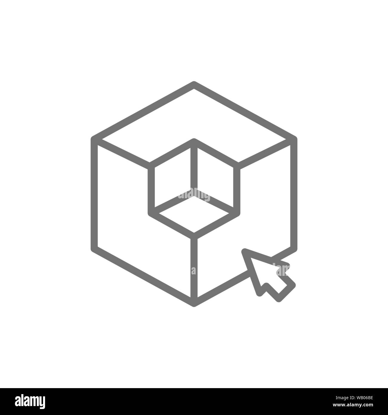 3D modeling, 3 dimensional model, cube geometric shape line icon Stock ...