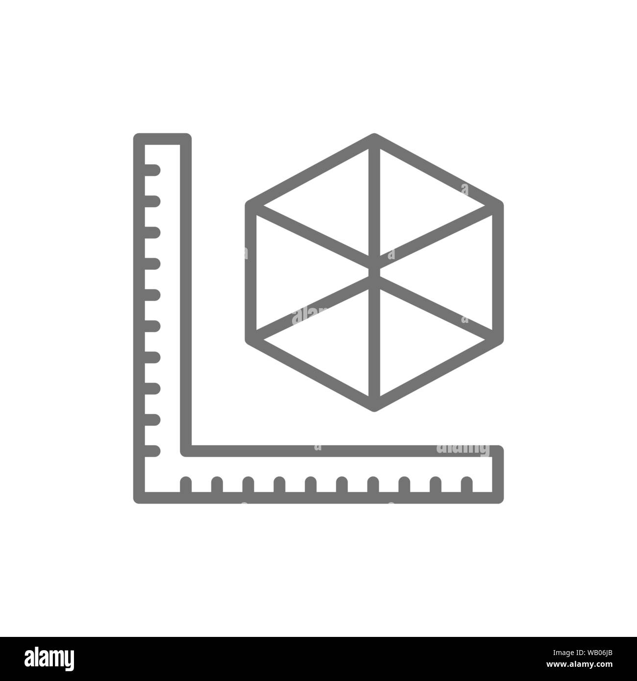 Sizes of 3 dimensional model products, 3D modeling line icon Stock ...