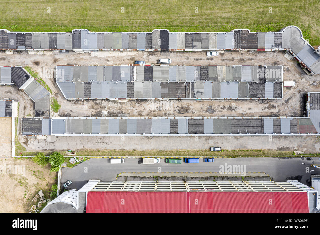 garage complex in urban area. city industrial zone. aerial view Stock ...
