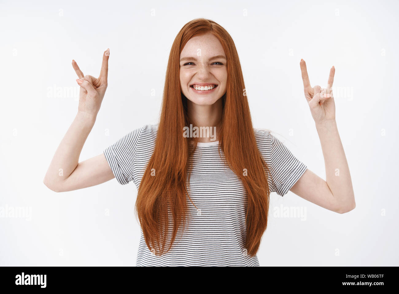 Excited Sassy Happy Smiling Redhead Girl Have Fun Awesome Party Look