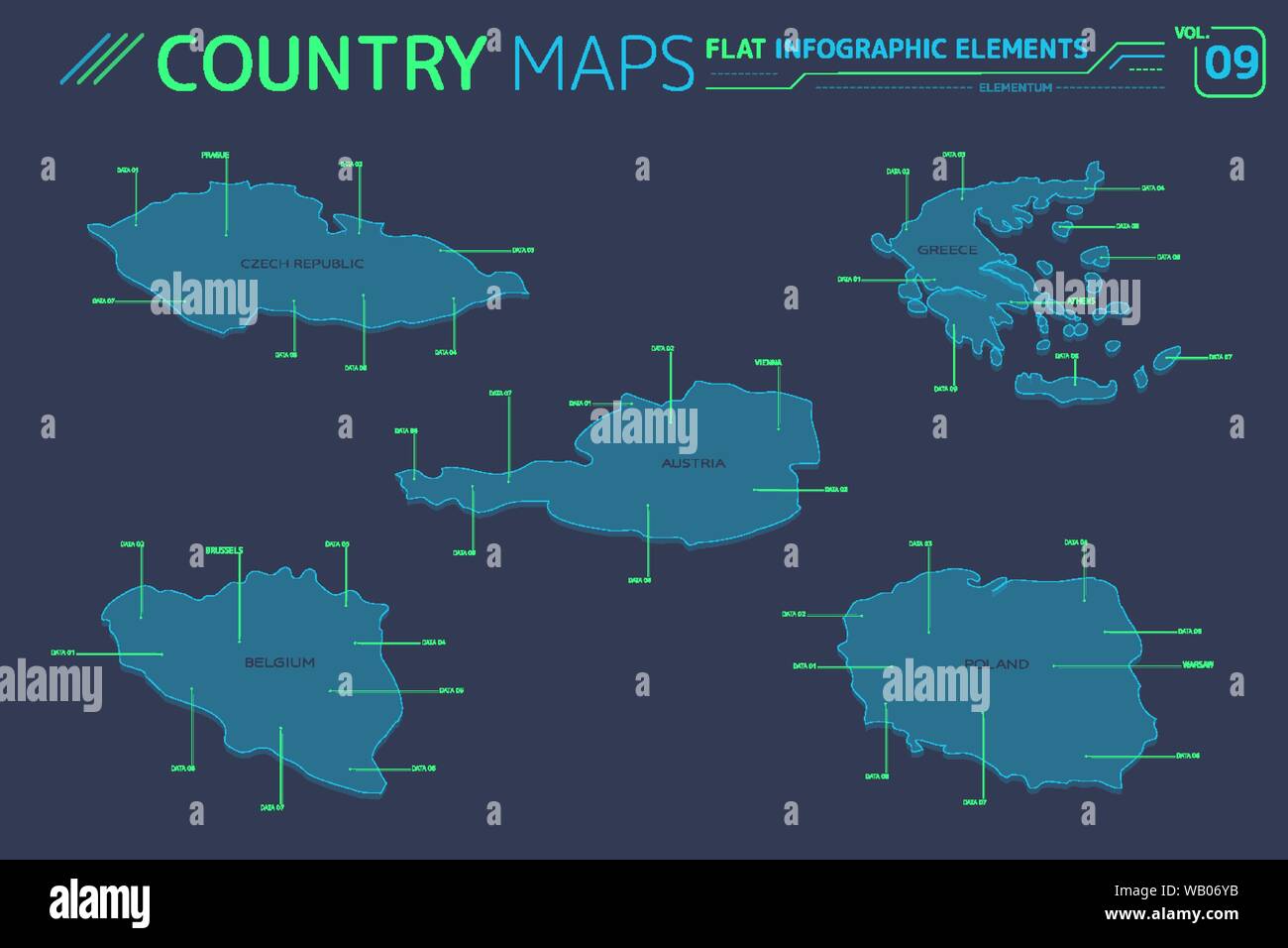 Flat vector maps collection with infographic elements Stock Vector ...