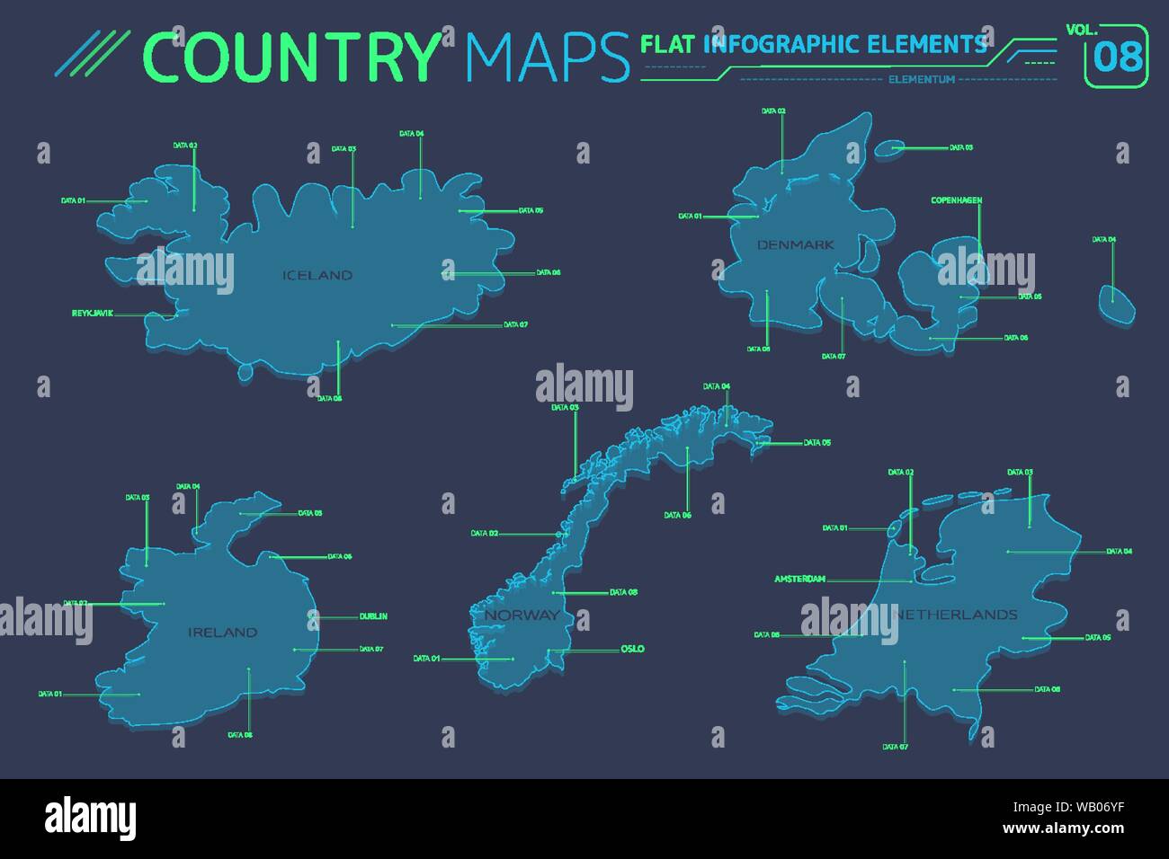 Flat vector maps collection with infographic elements Stock Vector ...