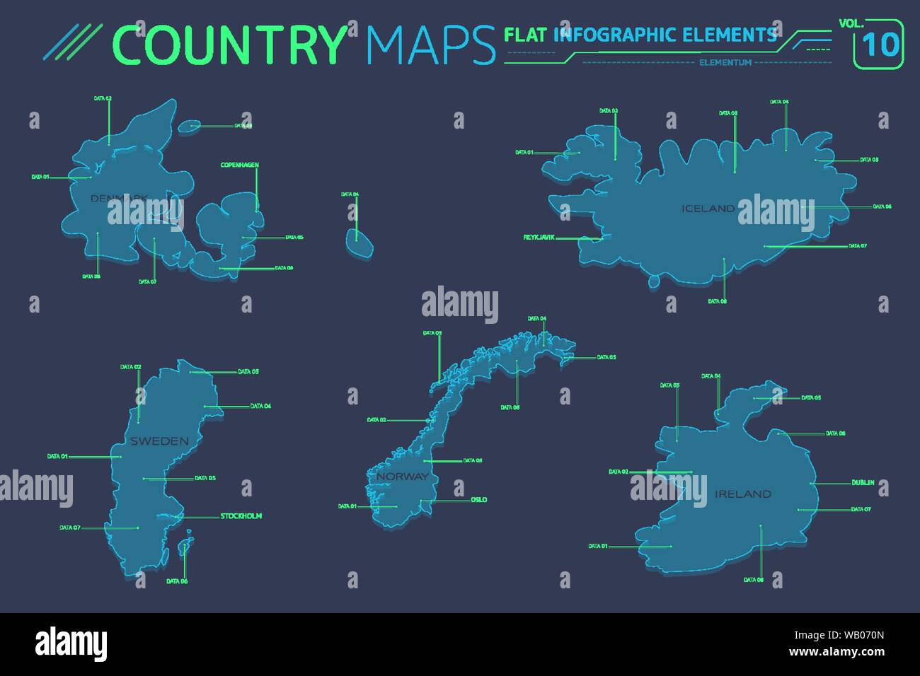 Flat vector maps collection with infographic elements Stock Vector ...