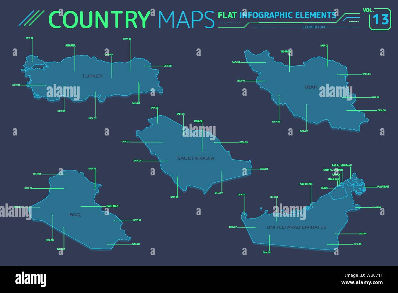 Flat vector maps collection with infographic elements Stock Vector ...