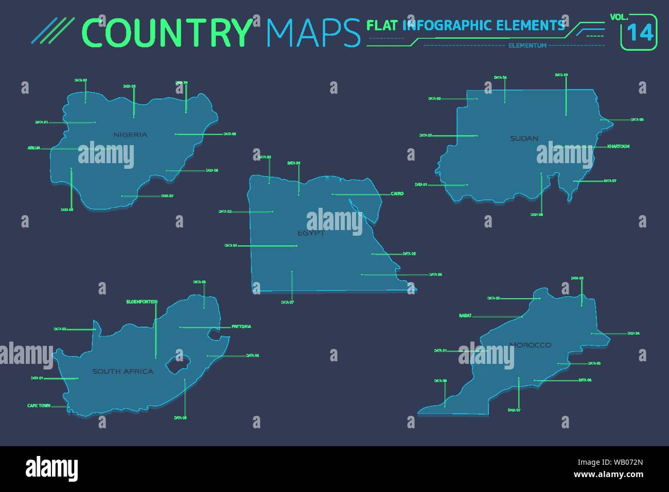 Flat vector maps collection with infographic elements Stock Vector ...