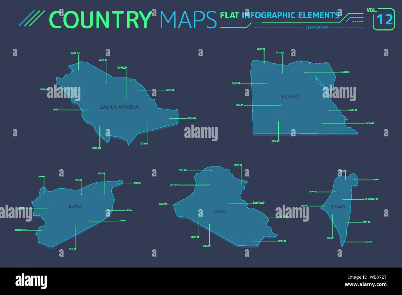 Flat vector maps collection with infographic elements Stock Vector ...