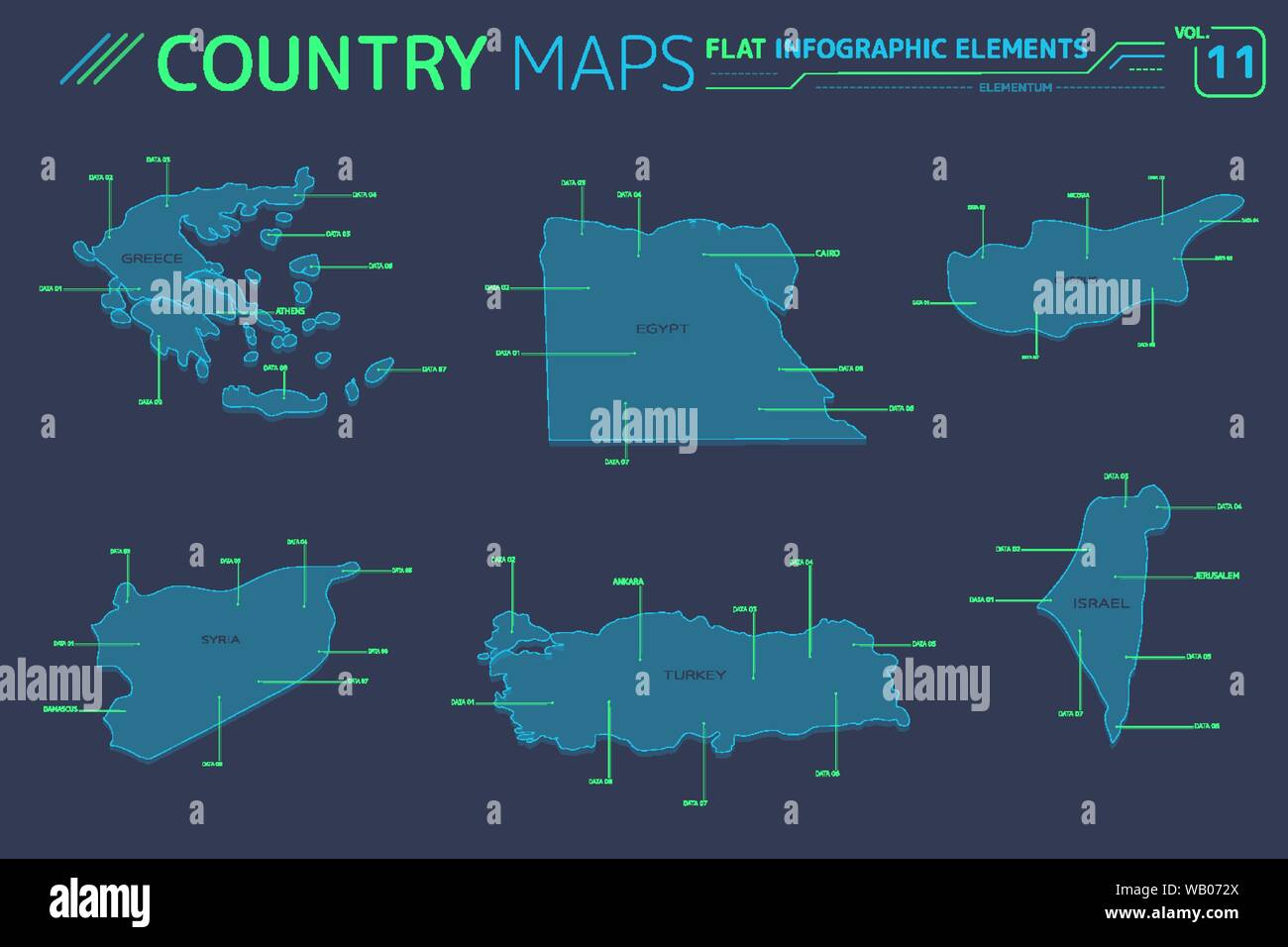 Flat vector maps collection with infographic elements Stock Vector ...