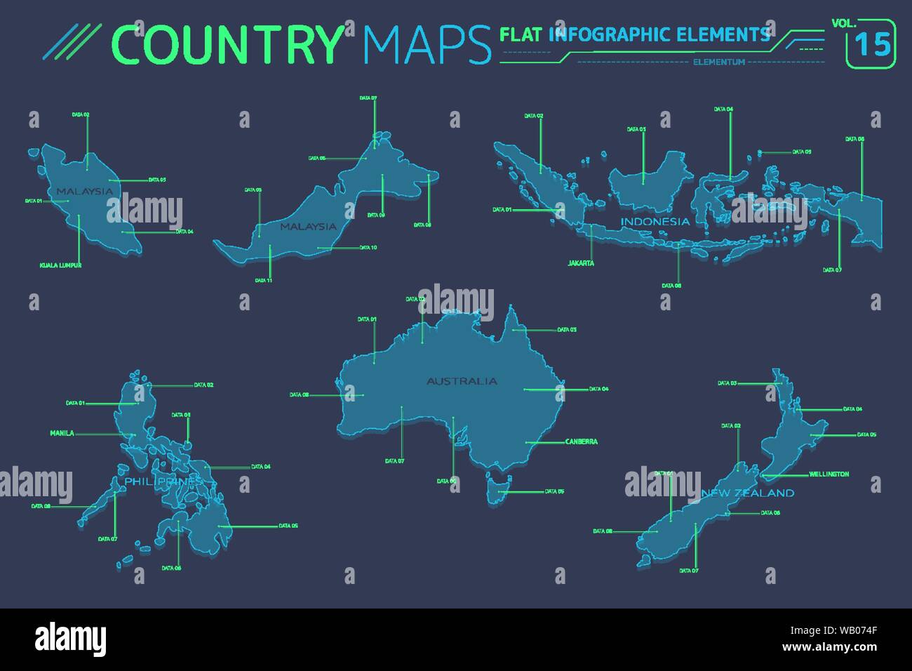 Flat vector maps collection with infographic elements Stock Vector ...