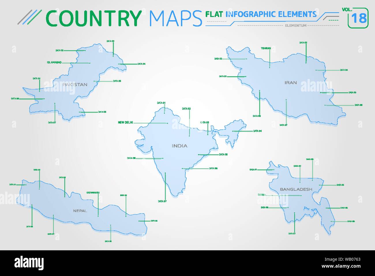 Flat vector maps collection with infographic elements Stock Vector ...