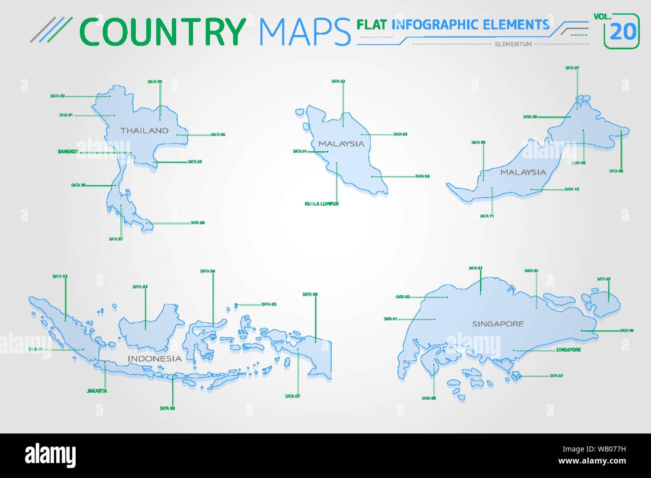 Flat vector maps collection with infographic elements Stock Vector ...