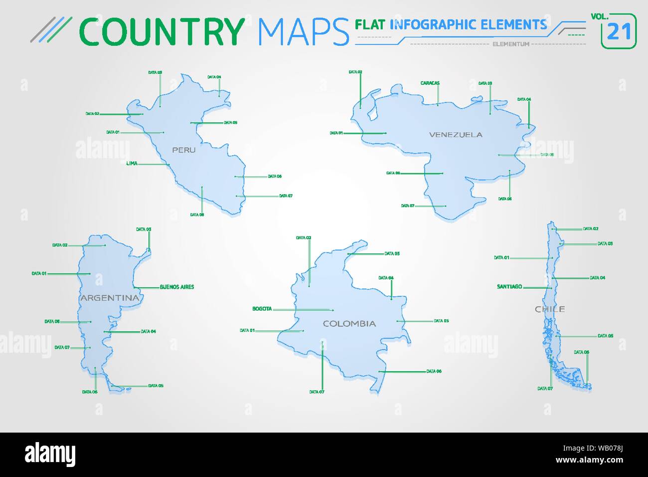 Flat vector maps collection with infographic elements Stock Vector ...
