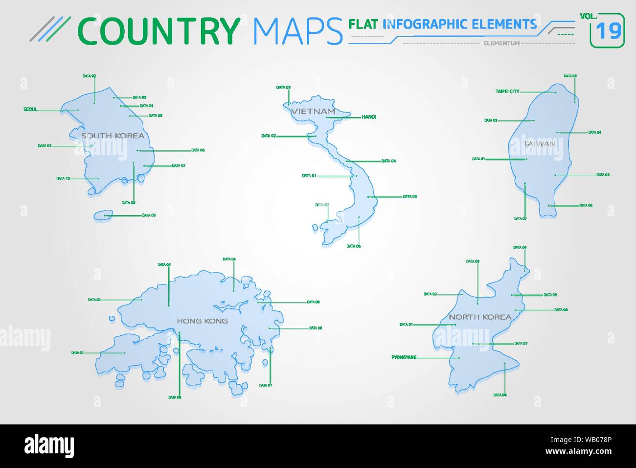 Flat vector maps collection with infographic elements Stock Vector ...