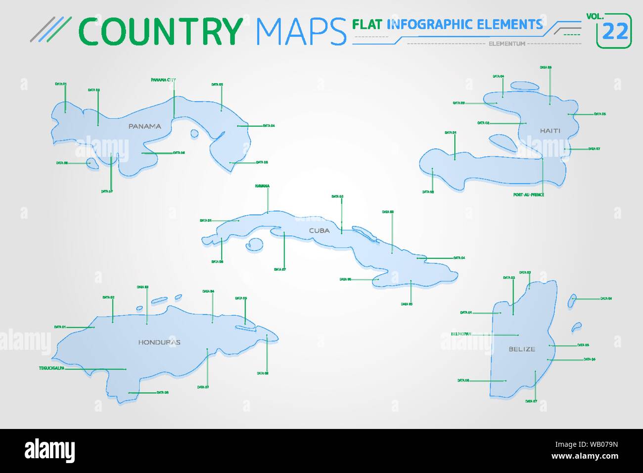 Flat vector maps collection with infographic elements Stock Vector ...