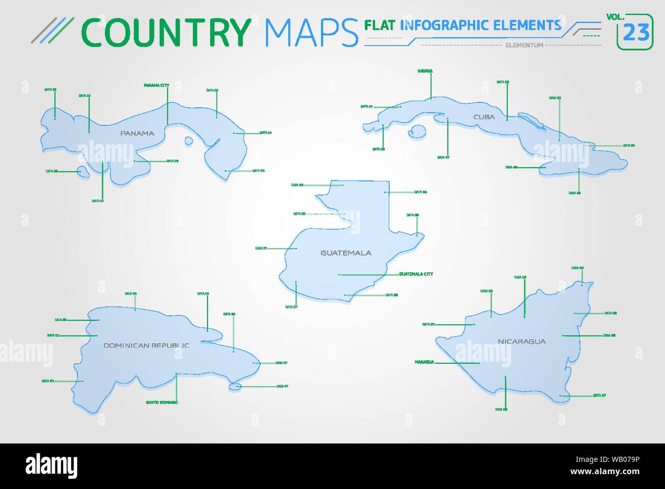 Flat vector maps collection with infographic elements Stock Vector ...