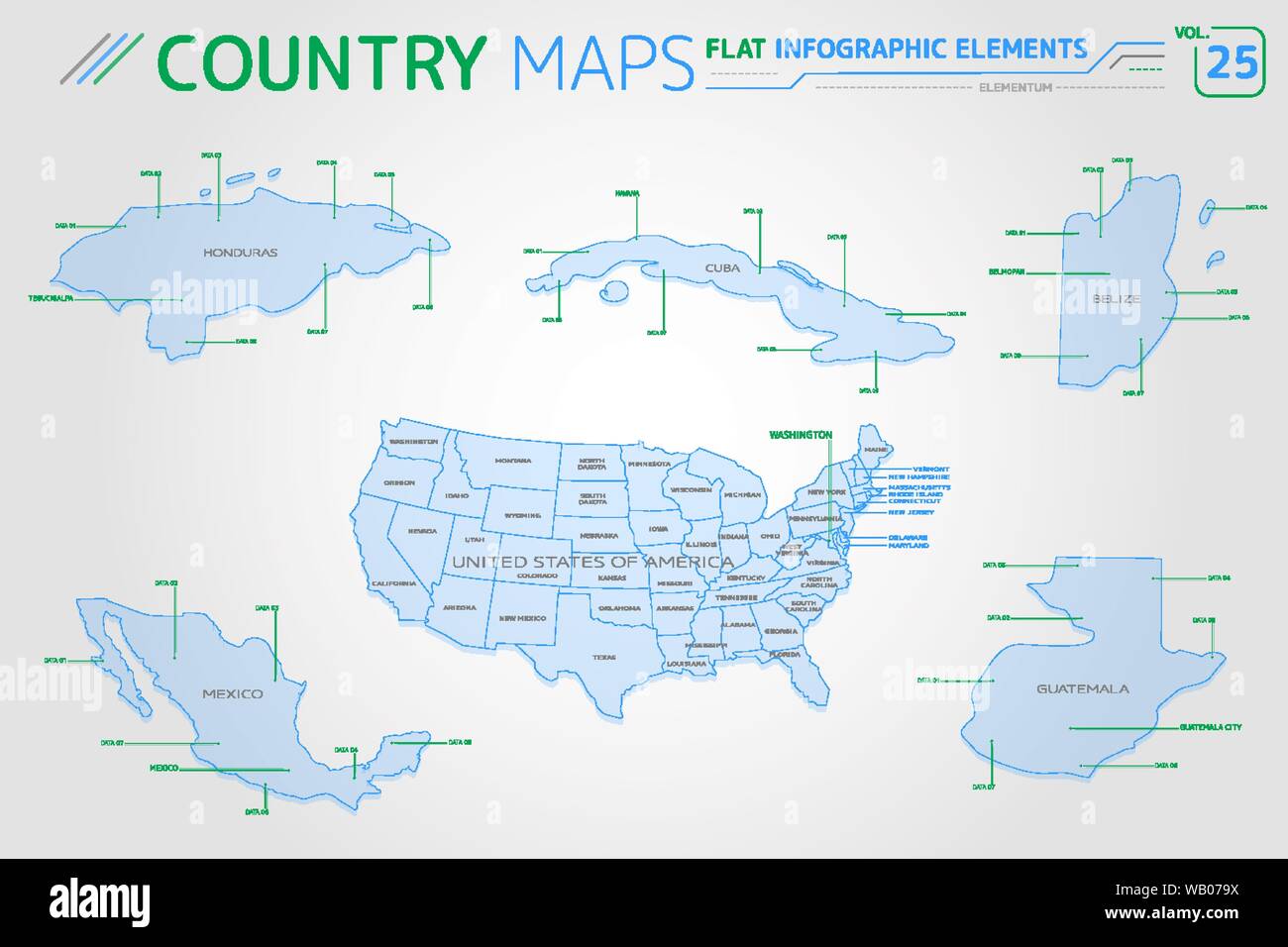 Flat vector maps collection with infographic elements Stock Vector ...