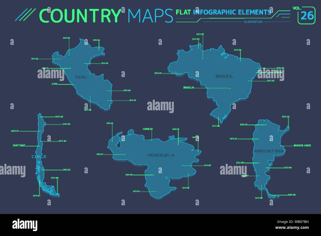 Flat vector maps collection with infographic elements Stock Vector ...