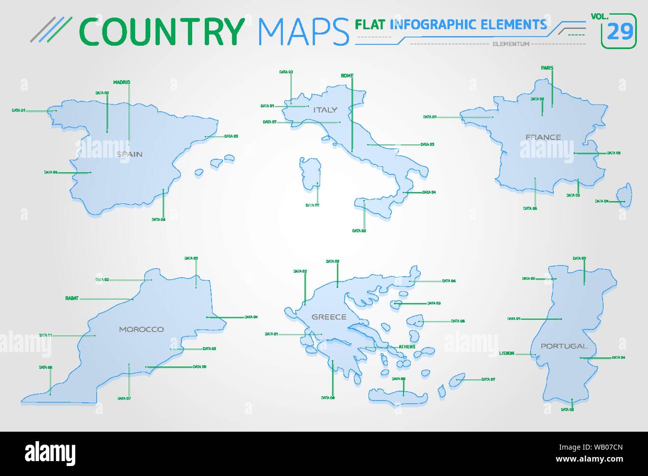 Flat vector maps collection with infographic elements Stock Vector ...