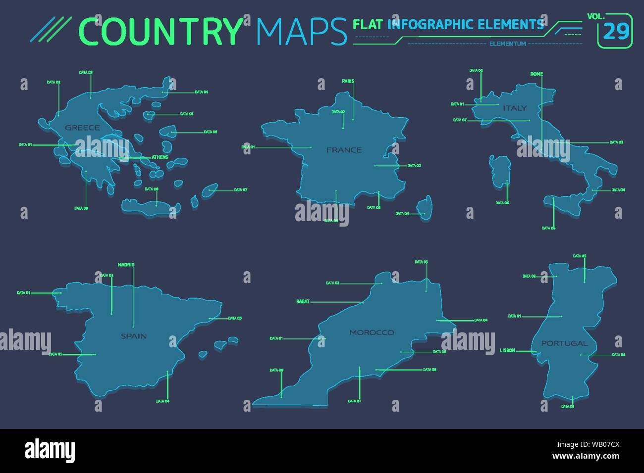 Flat vector maps collection with infographic elements Stock Vector ...