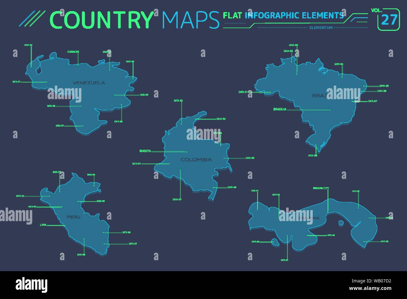 Flat vector maps collection with infographic elements Stock Vector ...