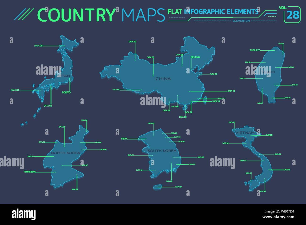 Flat vector maps collection with infographic elements Stock Vector ...