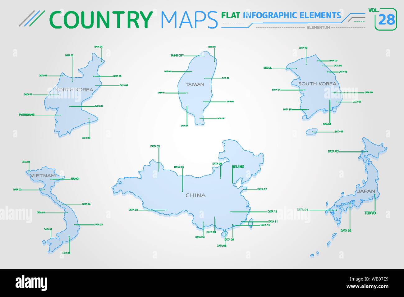 Flat vector maps collection with infographic elements Stock Vector ...