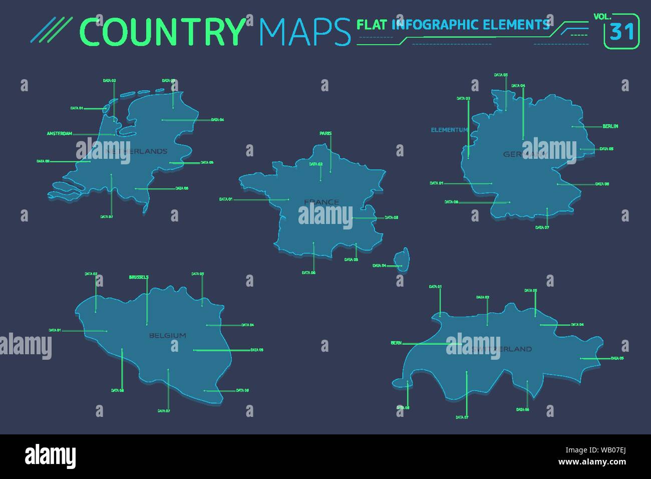 Flat vector maps collection with infographic elements Stock Vector ...