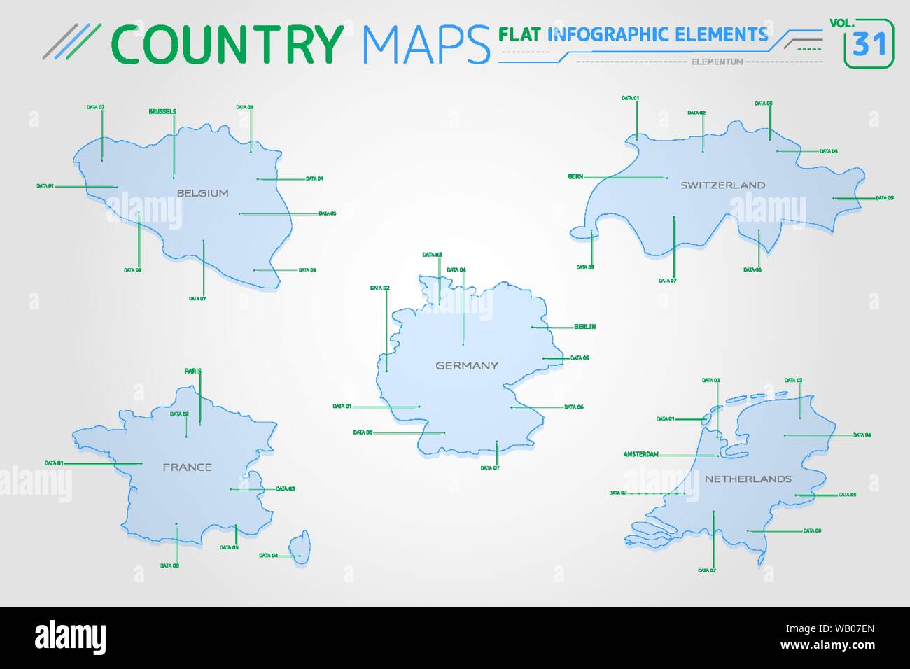 Flat vector maps collection with infographic elements Stock Vector ...