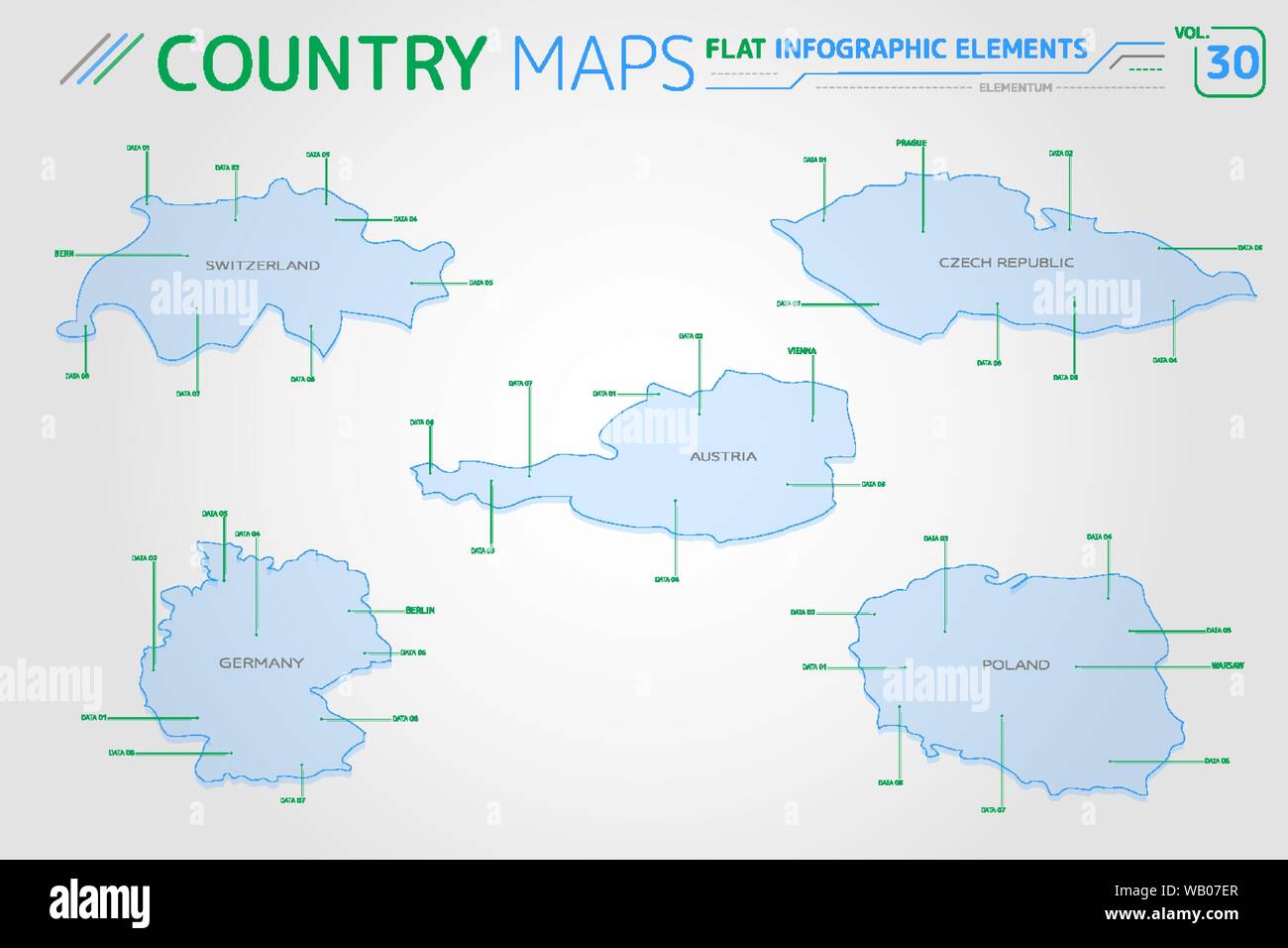 Flat vector maps collection with infographic elements Stock Vector ...