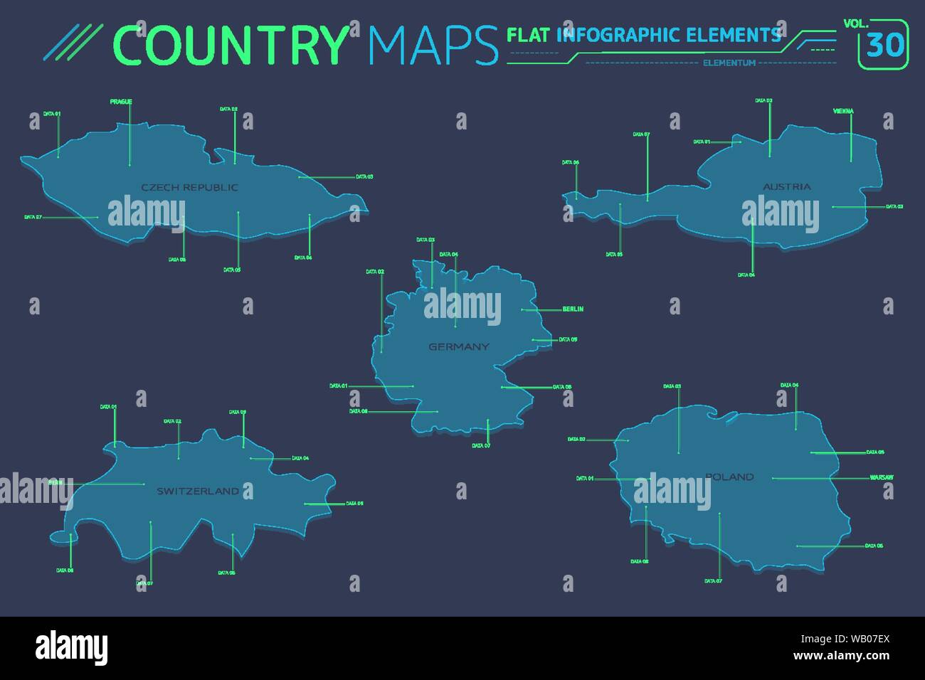 Flat vector maps collection with infographic elements Stock Vector ...