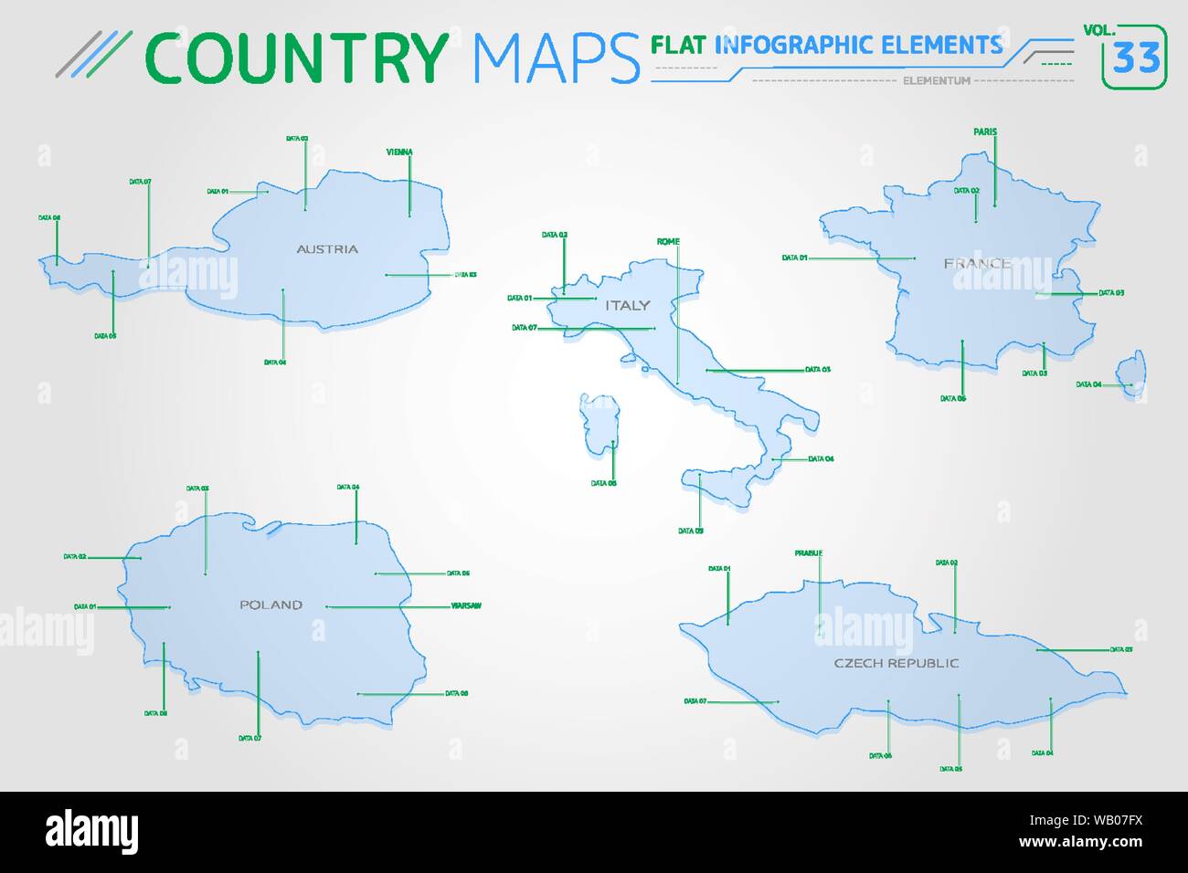 Flat vector maps collection with infographic elements Stock Vector ...