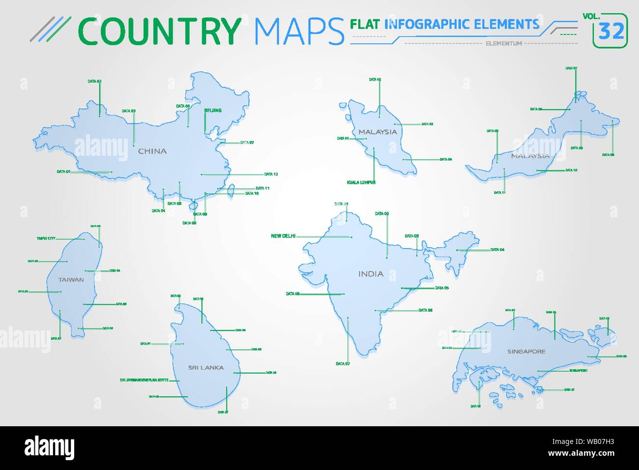 Flat vector maps collection with infographic elements Stock Vector ...