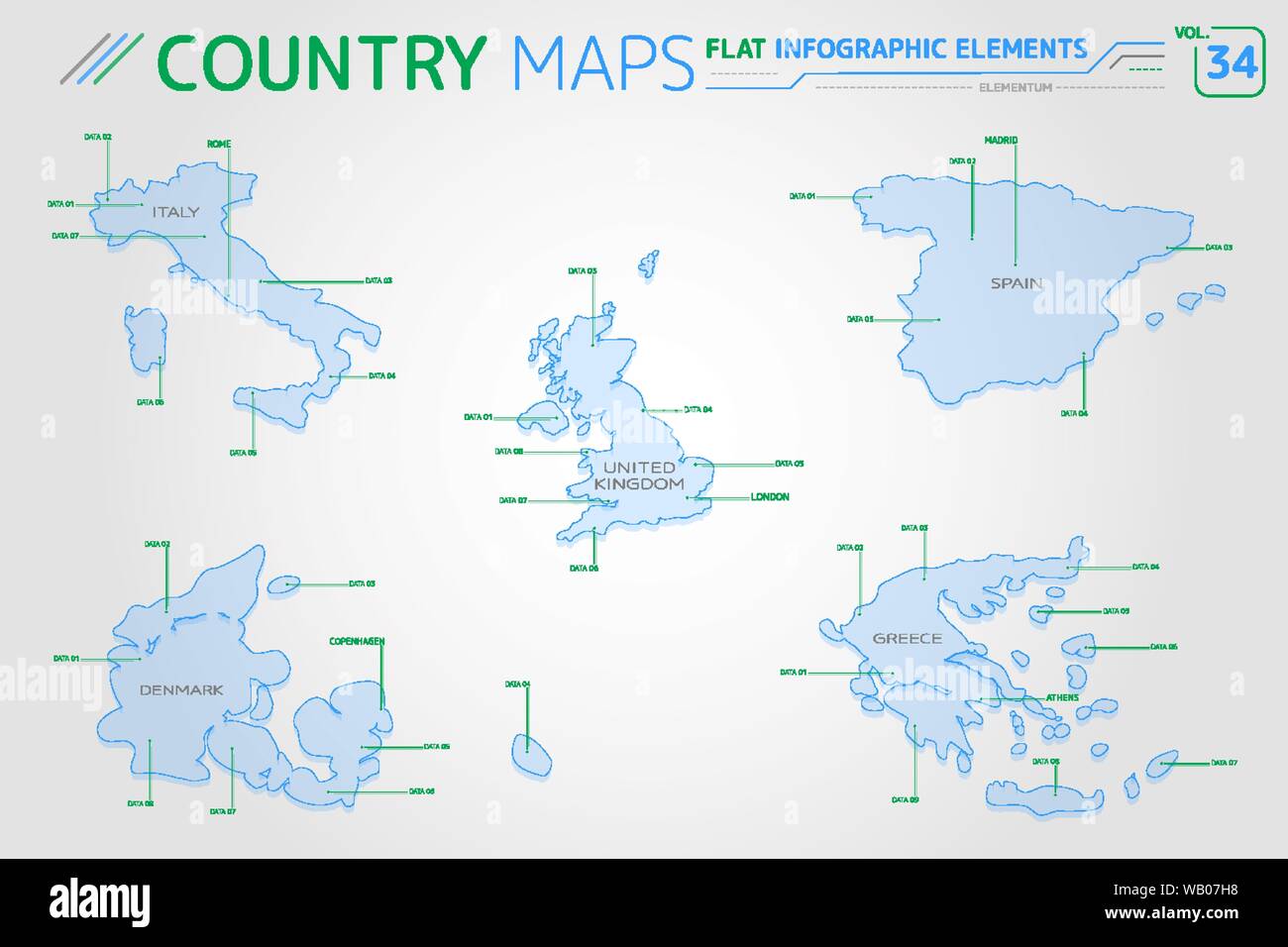 Flat vector maps collection with infographic elements Stock Vector ...