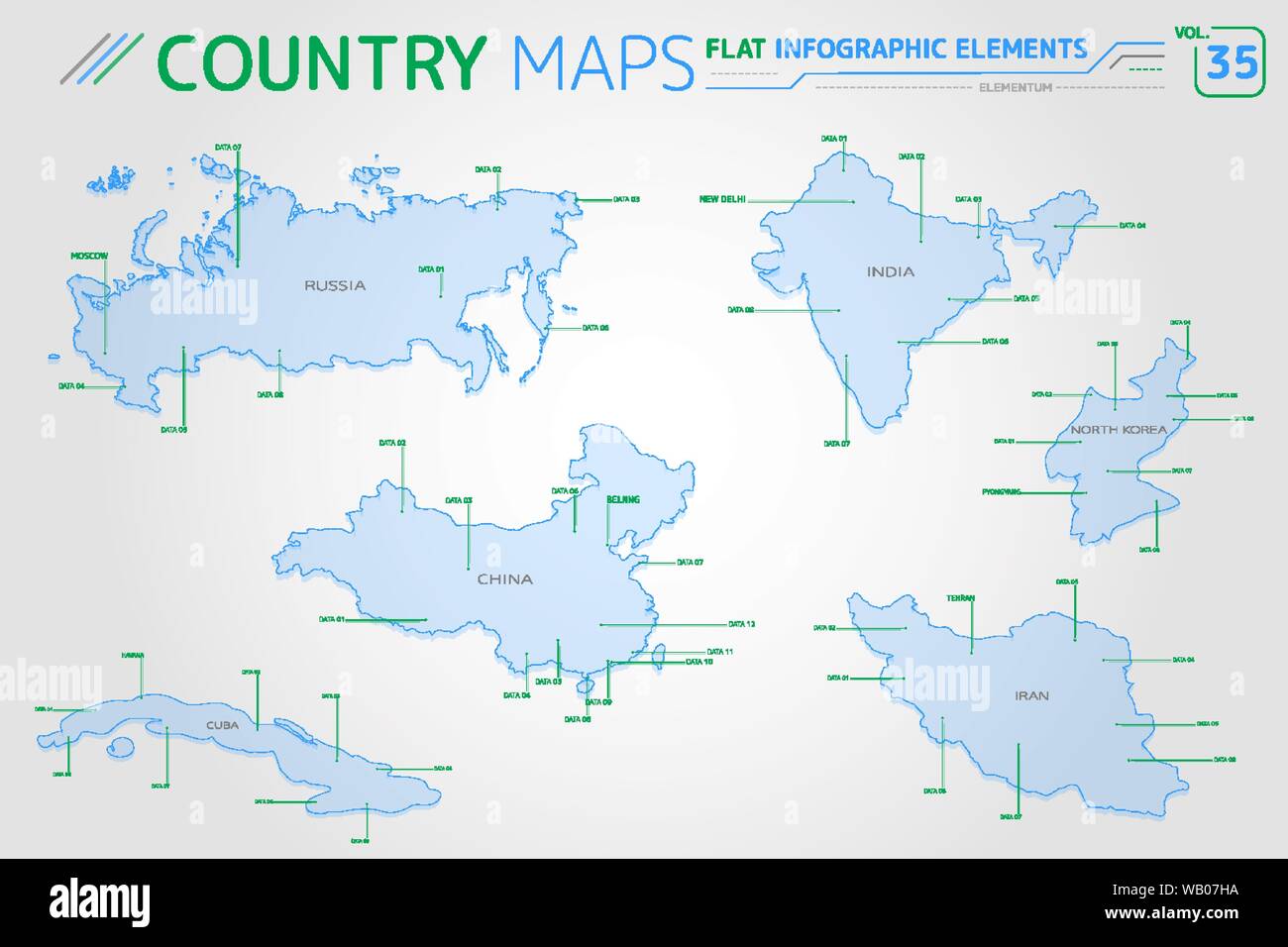 Flat vector maps collection with infographic elements Stock Vector ...
