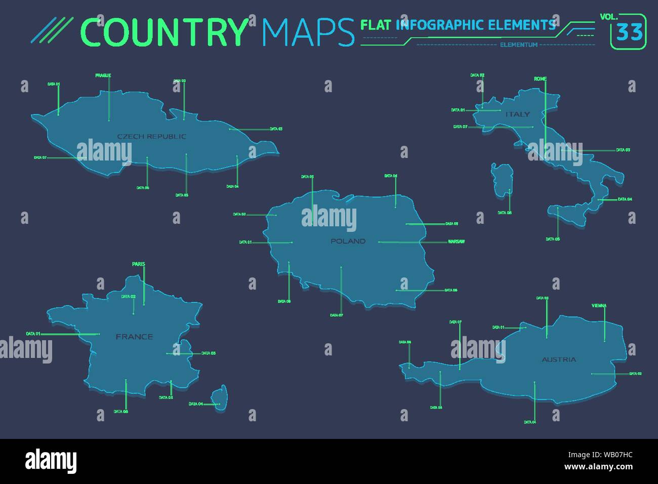 Flat vector maps collection with infographic elements Stock Vector ...