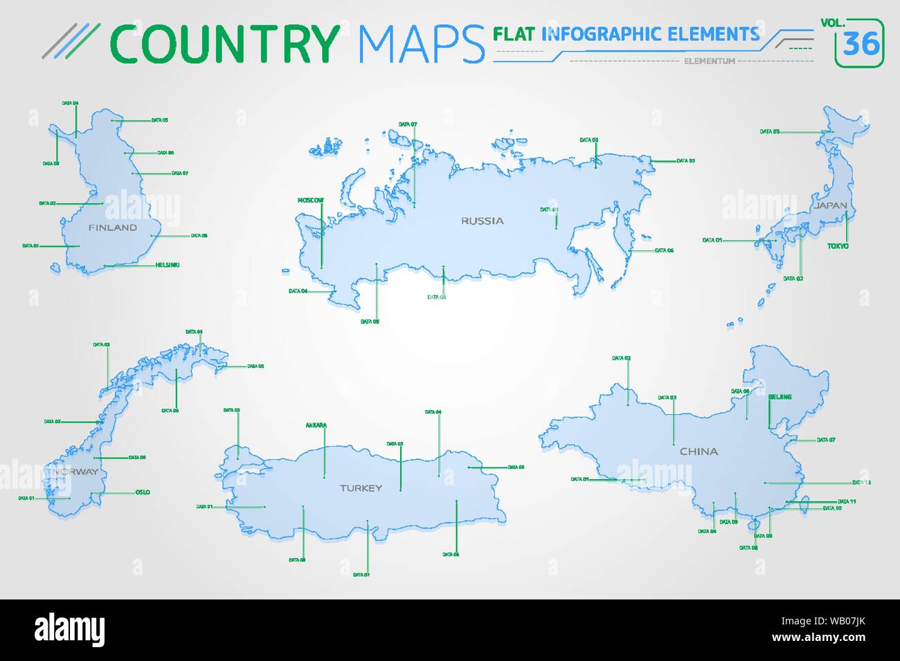 Flat vector maps collection with infographic elements Stock Vector ...
