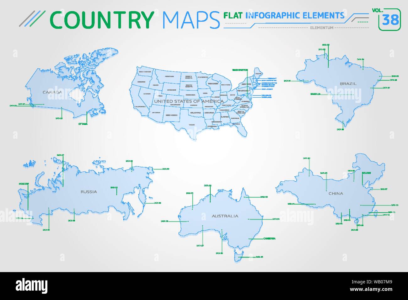 Flat vector maps collection with infographic elements Stock Vector ...