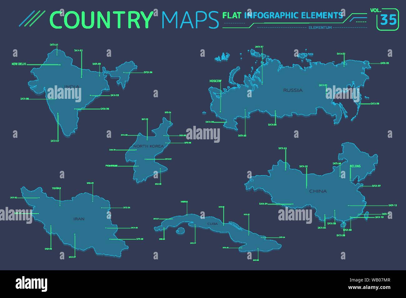 Flat vector maps collection with infographic elements Stock Vector ...