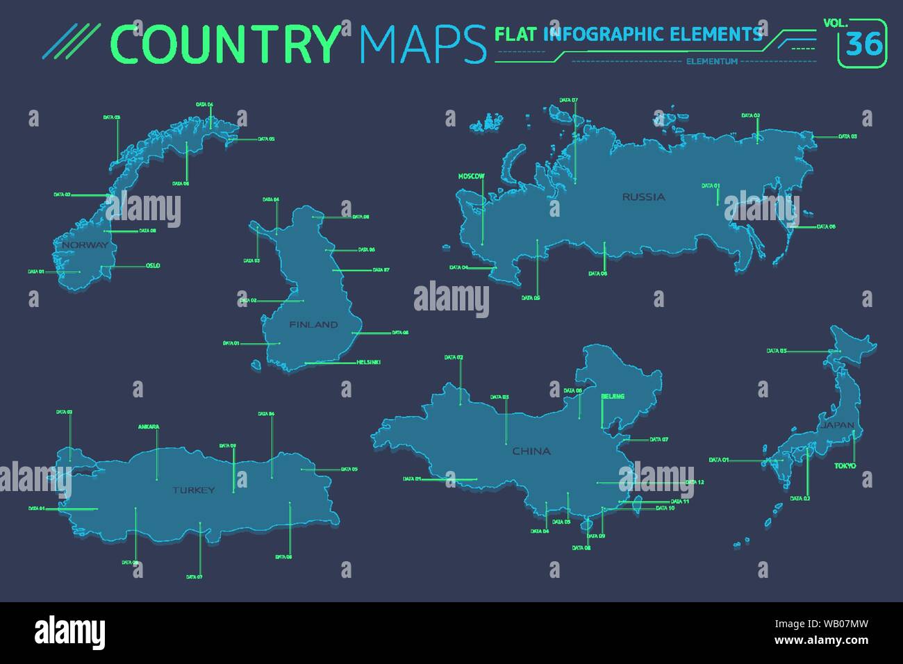 Flat vector maps collection with infographic elements Stock Vector ...