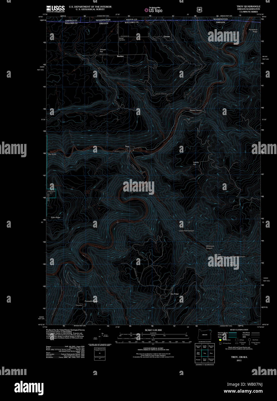 USGS Topo Map Oregon Troy 20110914 TM Inverted Restoration Stock Photo ...