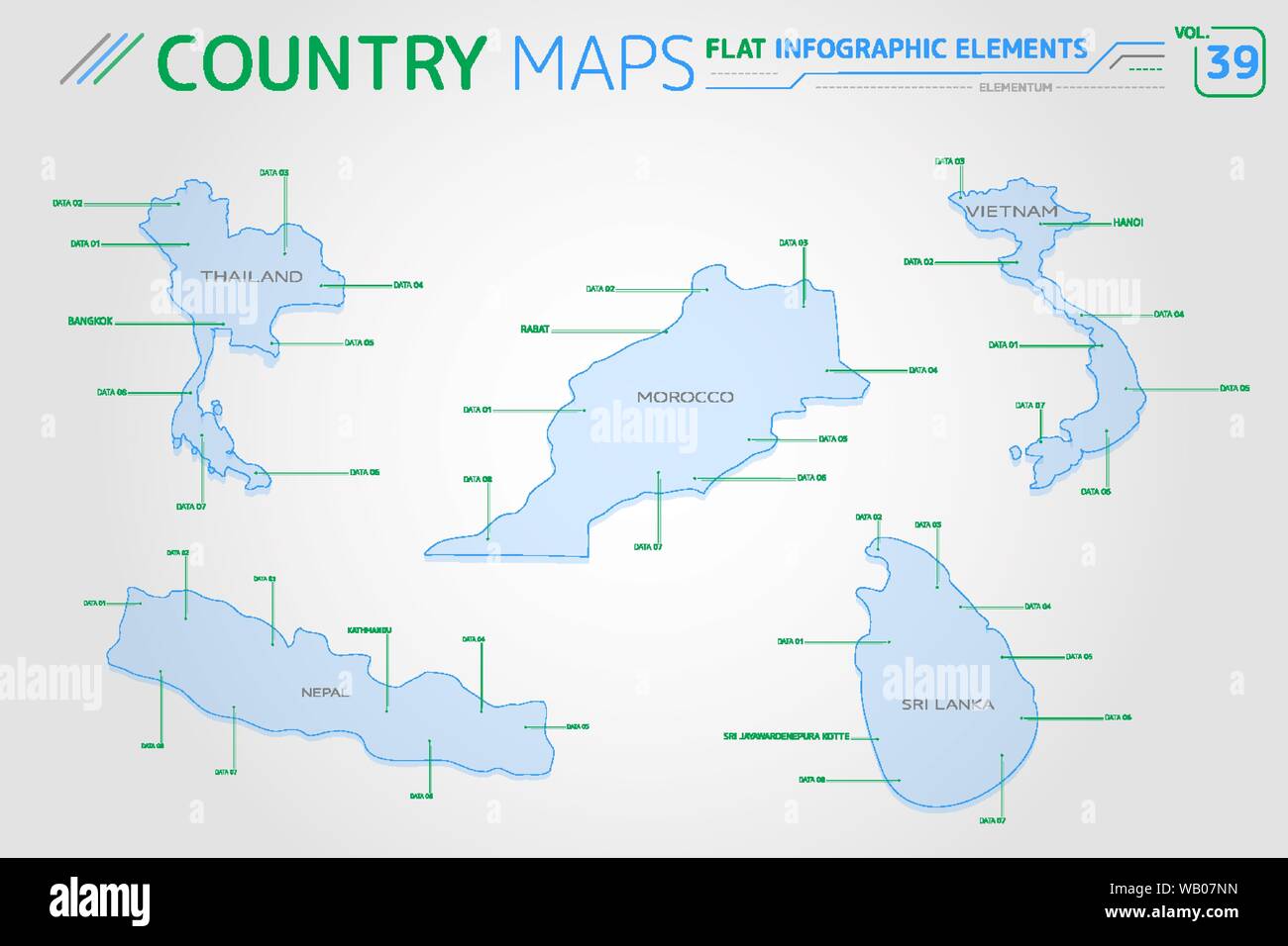 Flat vector maps collection with infographic elements Stock Vector ...