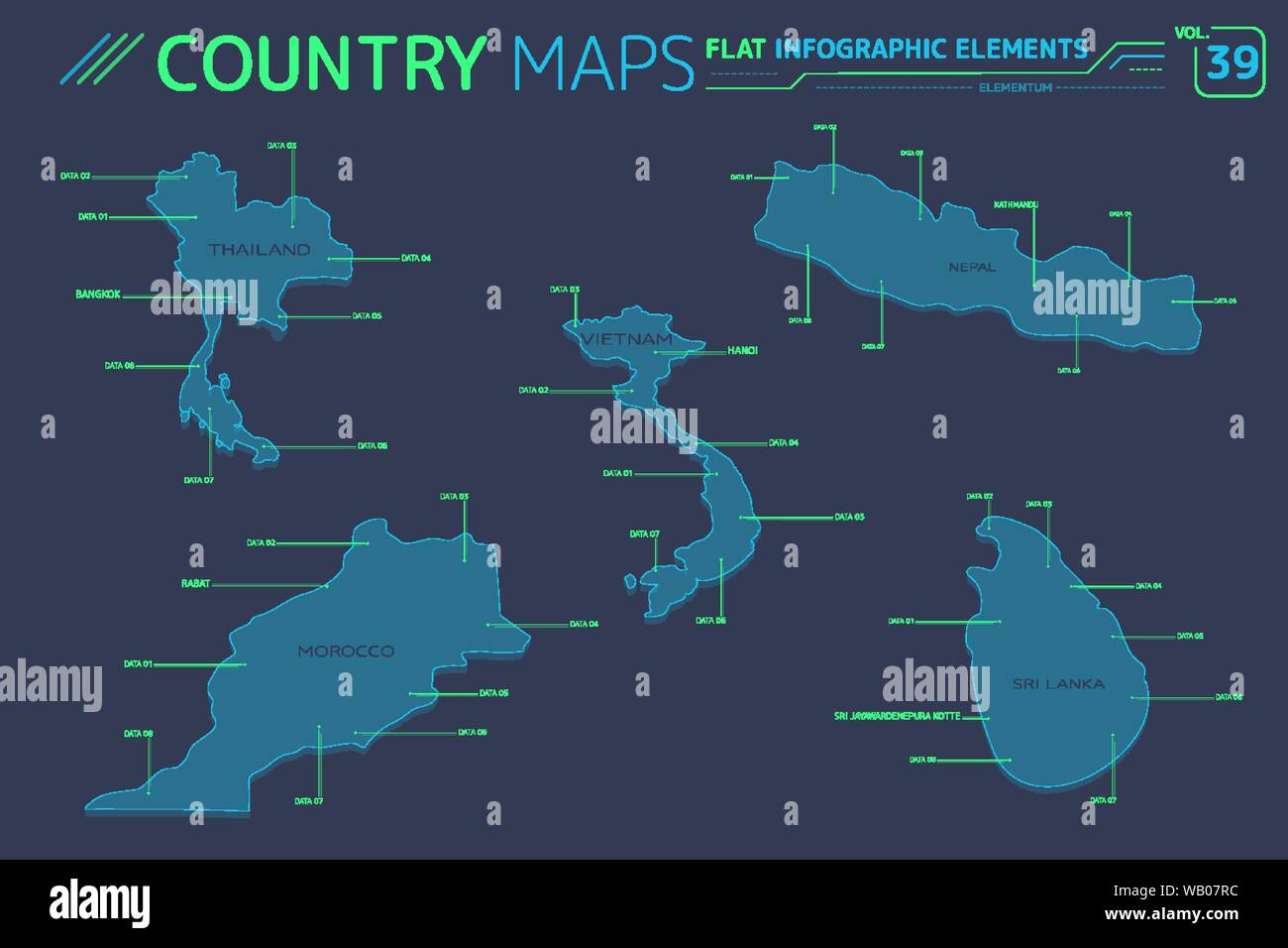 Flat vector maps collection with infographic elements Stock Vector ...