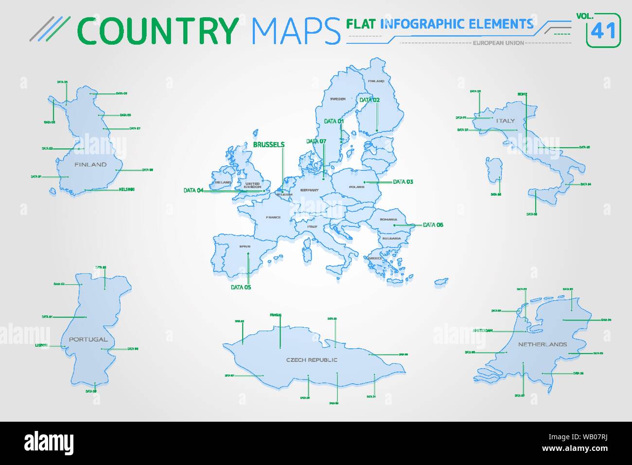 Flat vector maps collection with infographic elements Stock Vector ...